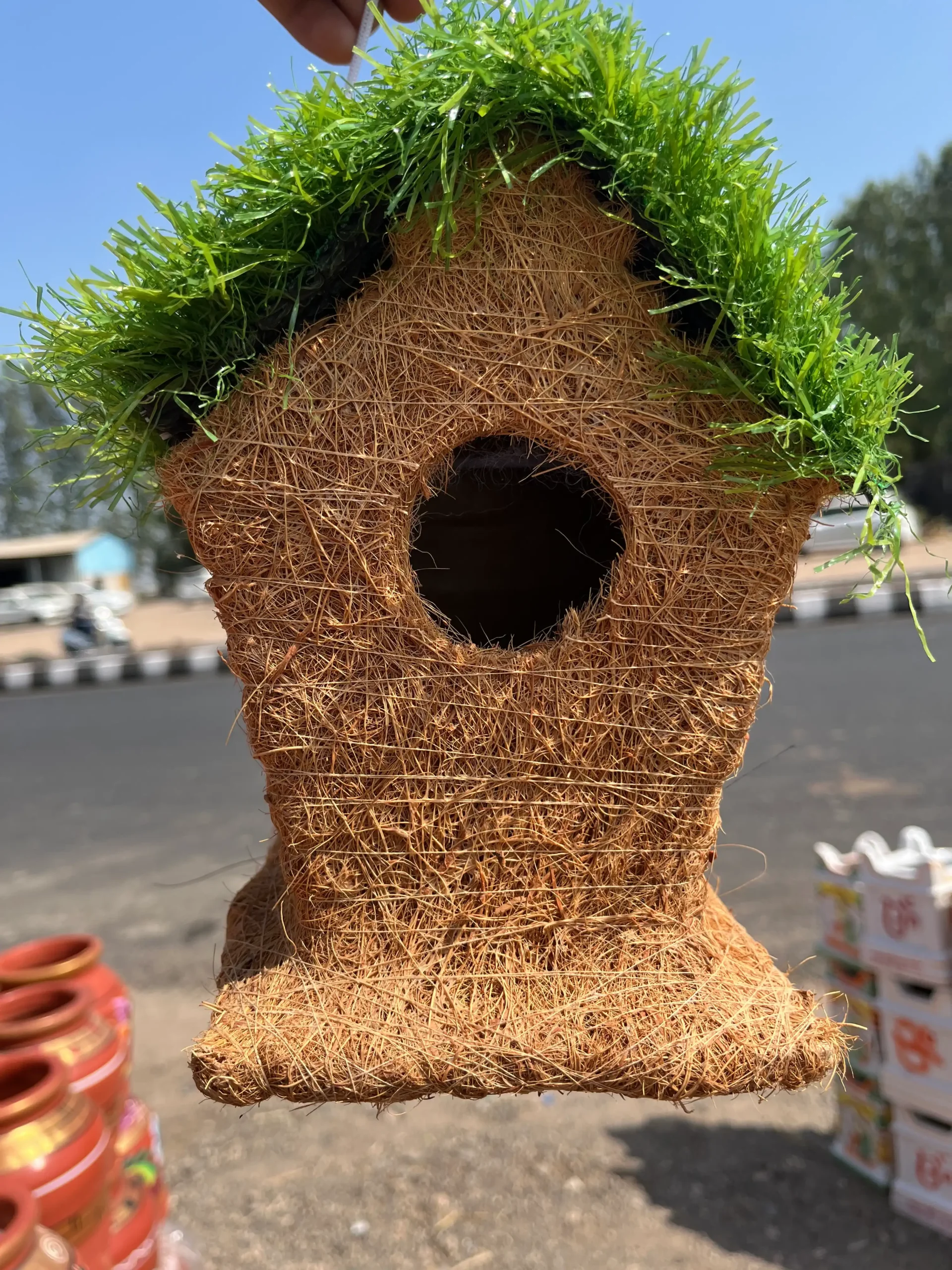 Handcrafted Designed Square Cave Coconut Coir Birdhouse – Secure Shelter